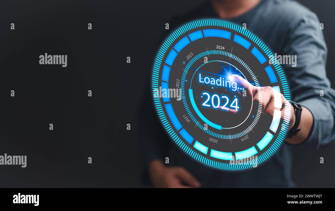 Hand touching loading 2024. Business startup strategy growth and target ...