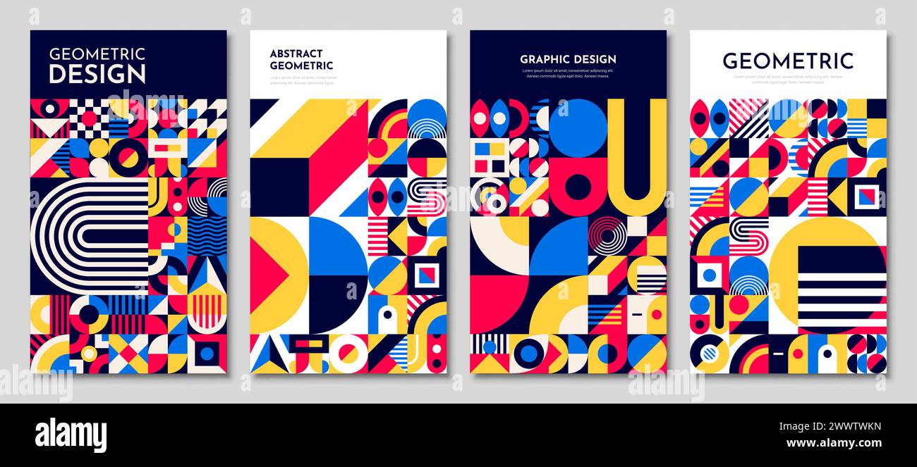 Abstract template posters with bauhaus geometric pattern. Modern vector ...
