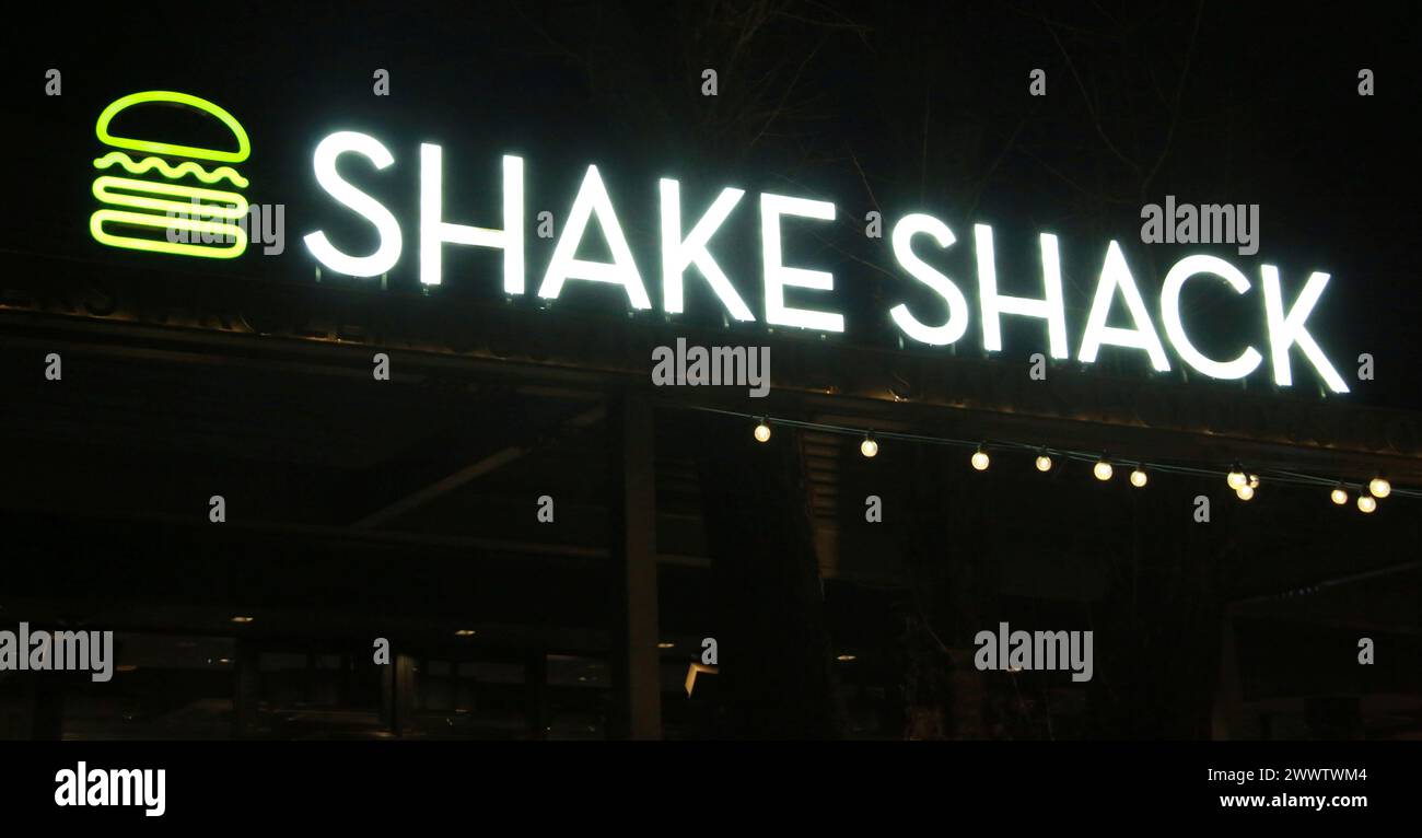 The logo of Shake Shack is seen in Minato Ward, Tokyo on February 8 ...