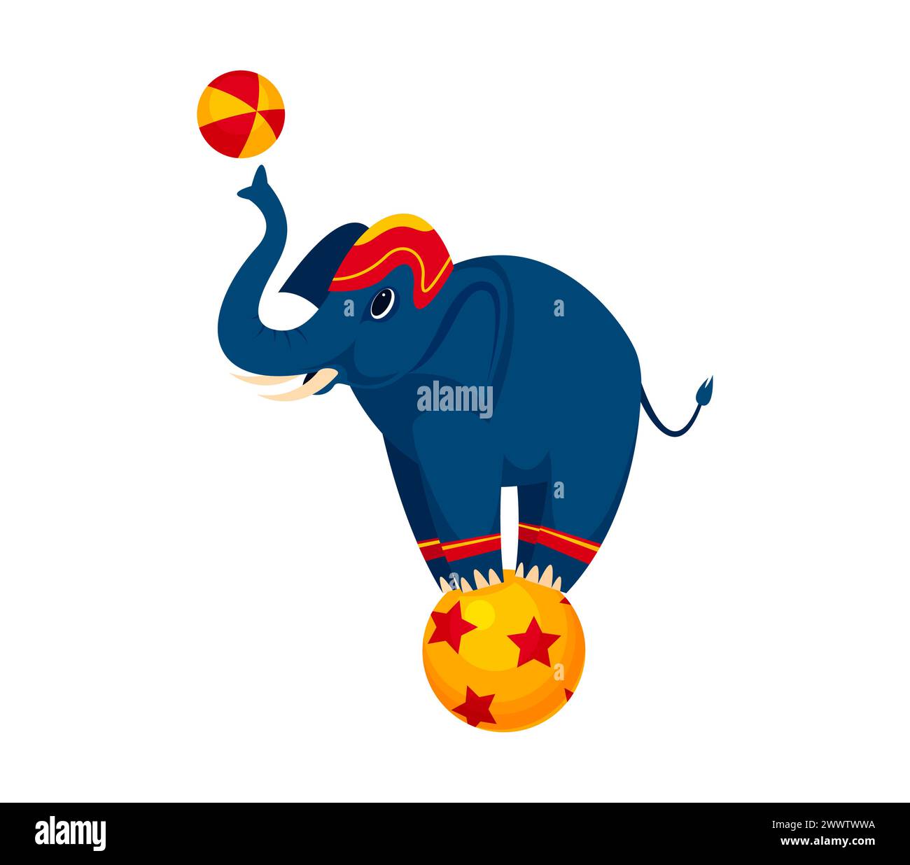 Cartoon shapito circus elephant animal character balances on a vibrant ...