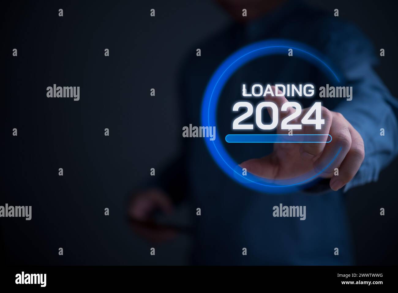 Hand touching loading 2024. Business startup strategy growth and target ...