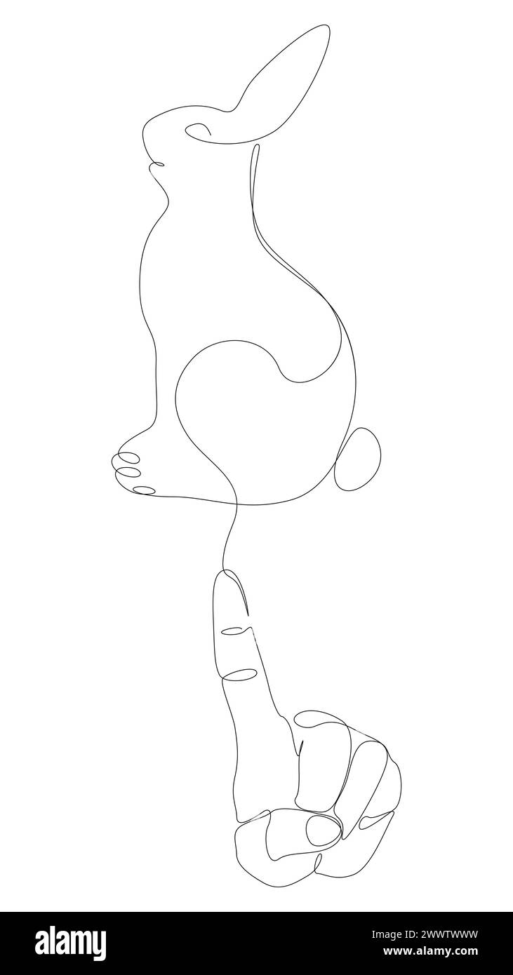 One continuous line of hand with Easter Bunny. Thin Line Illustration ...