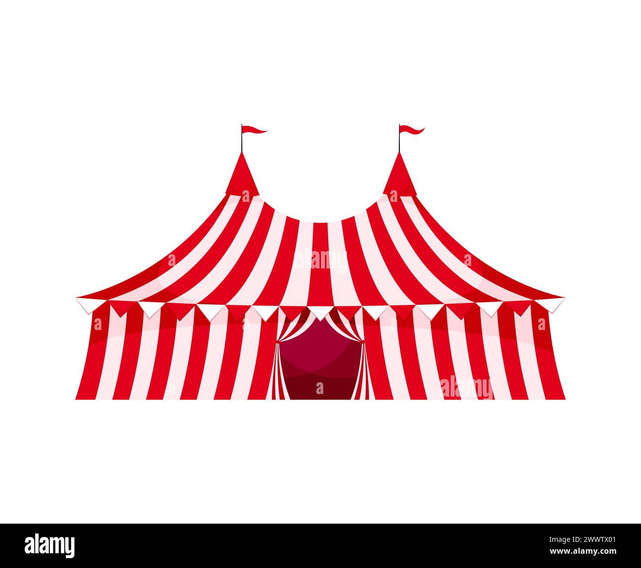 Cartoon shapito circus big top tent. Isolated vector large, striped, red and white carnival ...