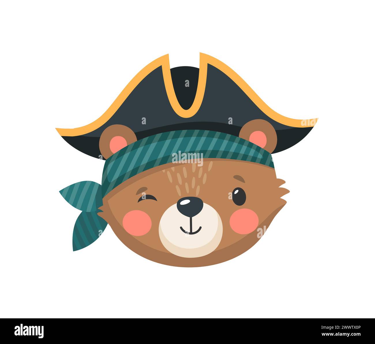 Cartoon cute bear pirate and corsair animal face. Sailor, captain ...