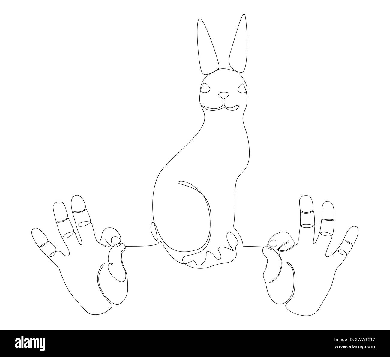 One continuous line of hand with Easter Bunny. Thin Line Illustration ...