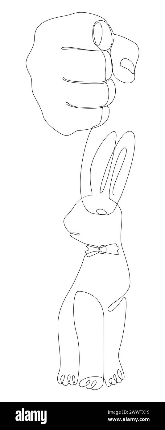One continuous line of hand with Easter Bunny. Thin Line Illustration ...