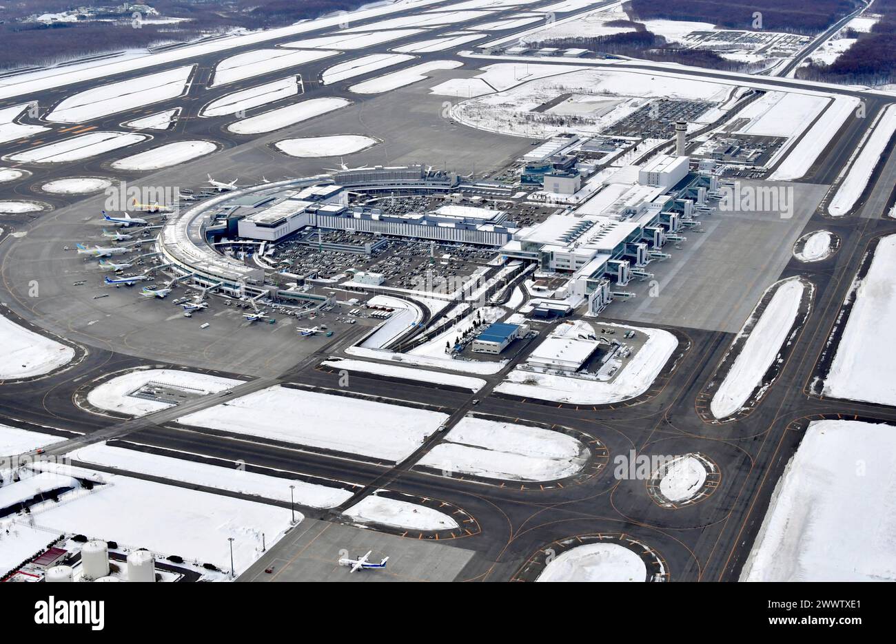 An aerial photo shows New Chitose Airport in Chitose City, Hokkaido ...