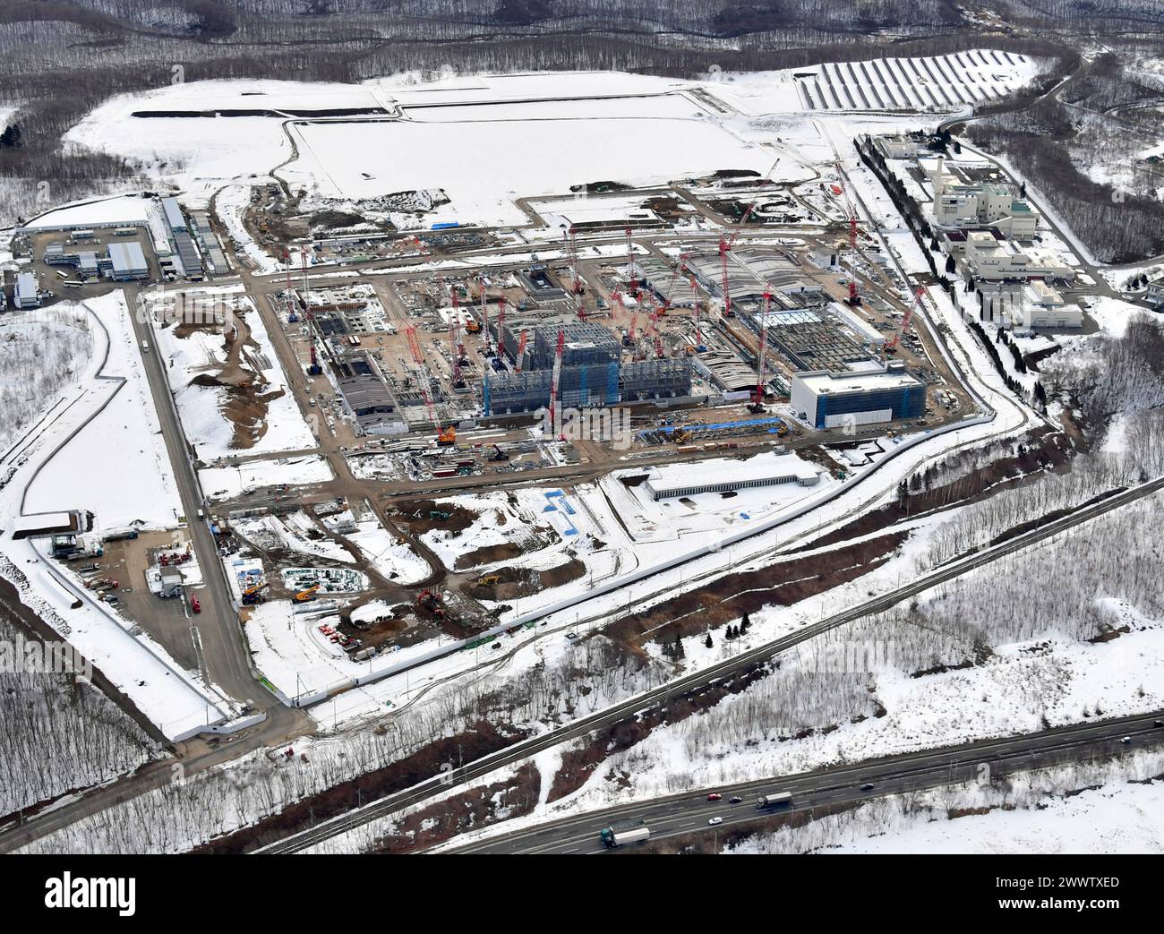 An aerial photo shows IIM（Integrated Innovation for Manufacturing）plant of Rapidus Corporation ...