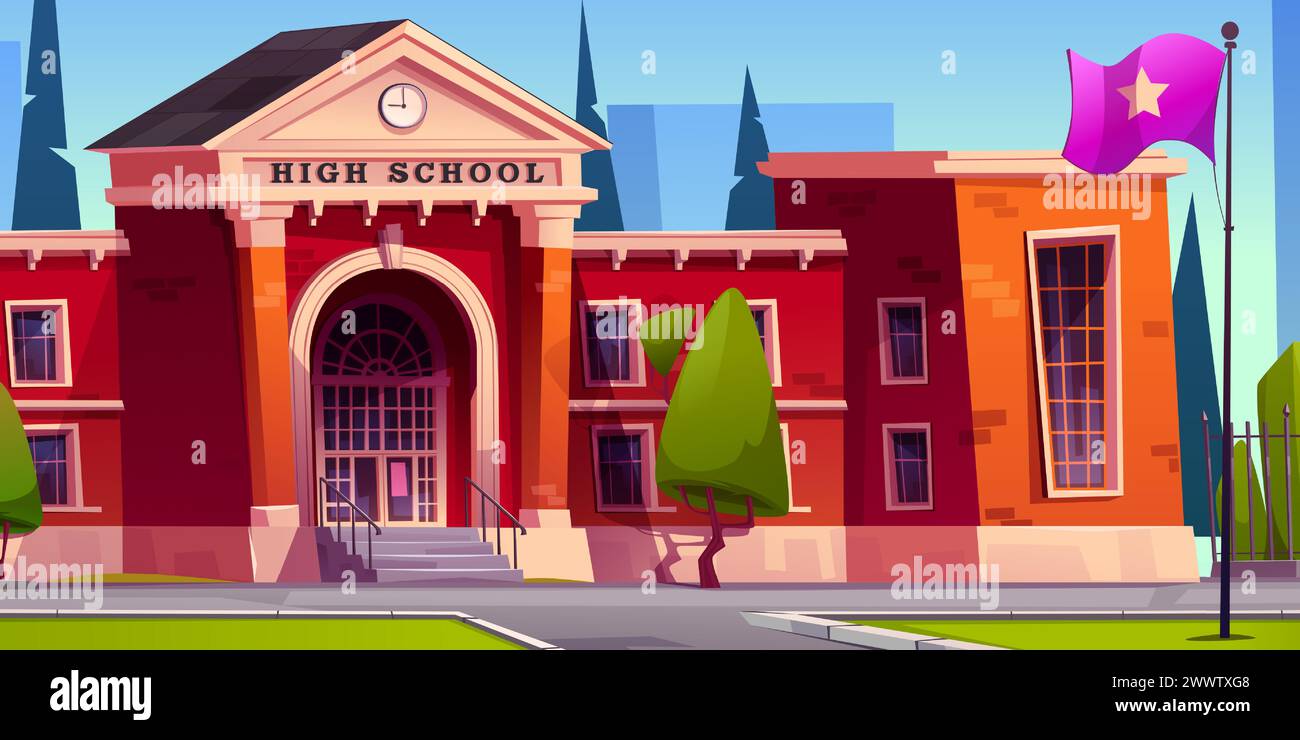 High school building in modern city. Vector cartoon illustration of ...