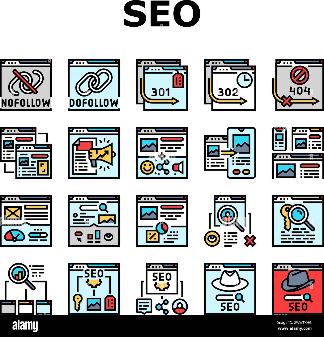 seo technical audit icons set vector Stock Vector Image & Art - Alamy