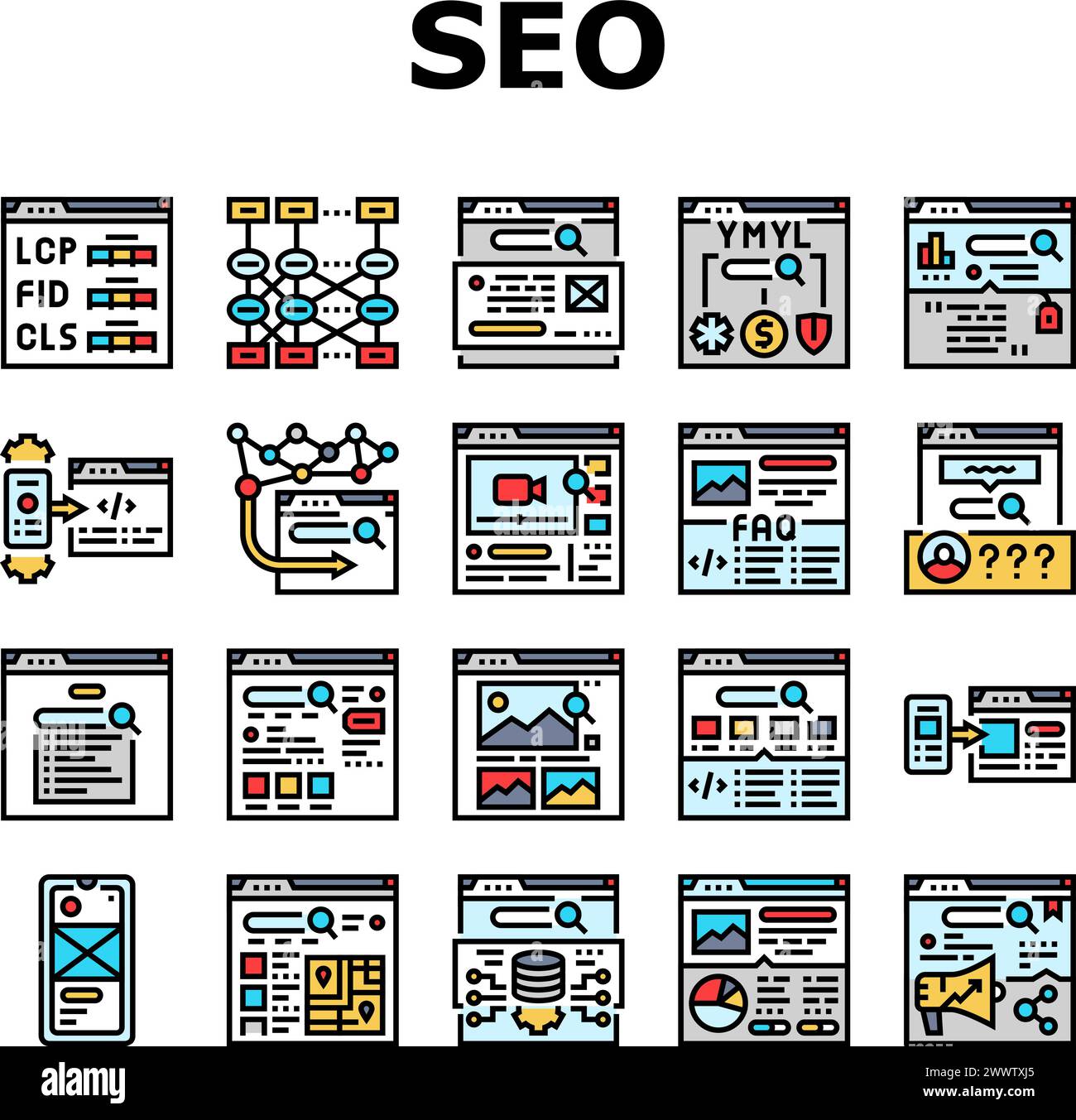 seo digital optimization strategy icons set vector Stock Vector Image ...