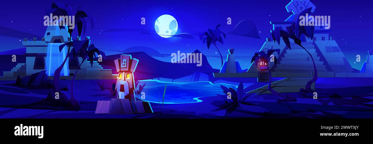 Old temple in Egypt desert landscape at night. Ancient architecture and ...