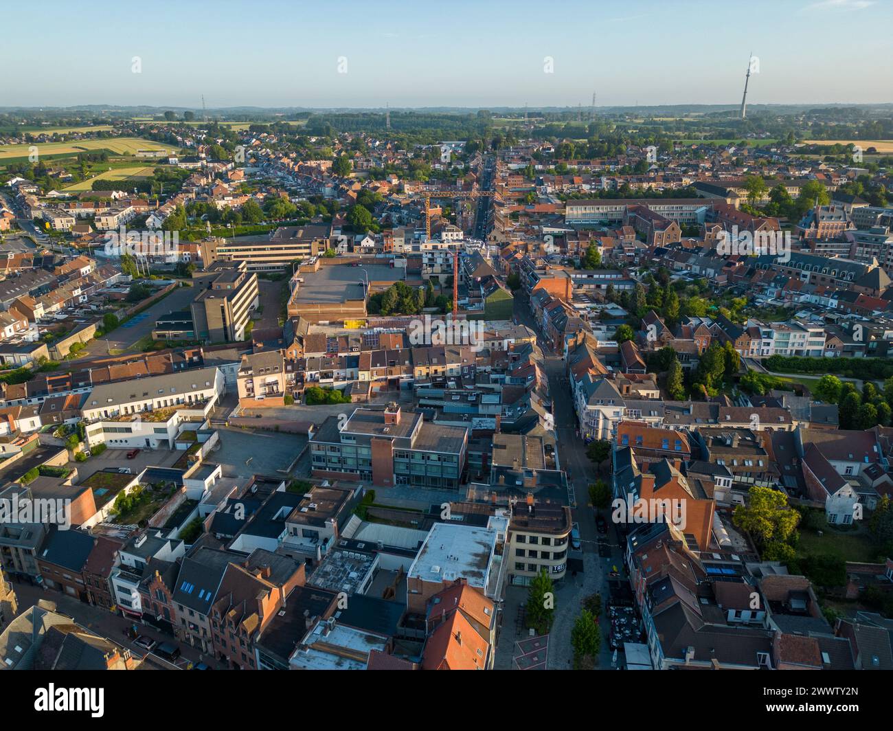 Elevated above the streets of Halle, this aerial view paints a detailed ...