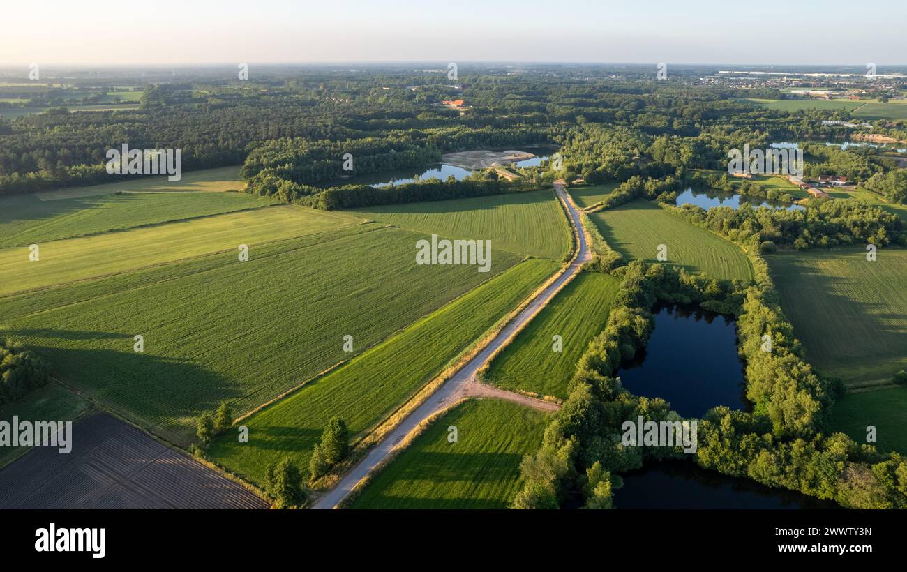 This aerial image showcases a sprawling rural landscape during the ...