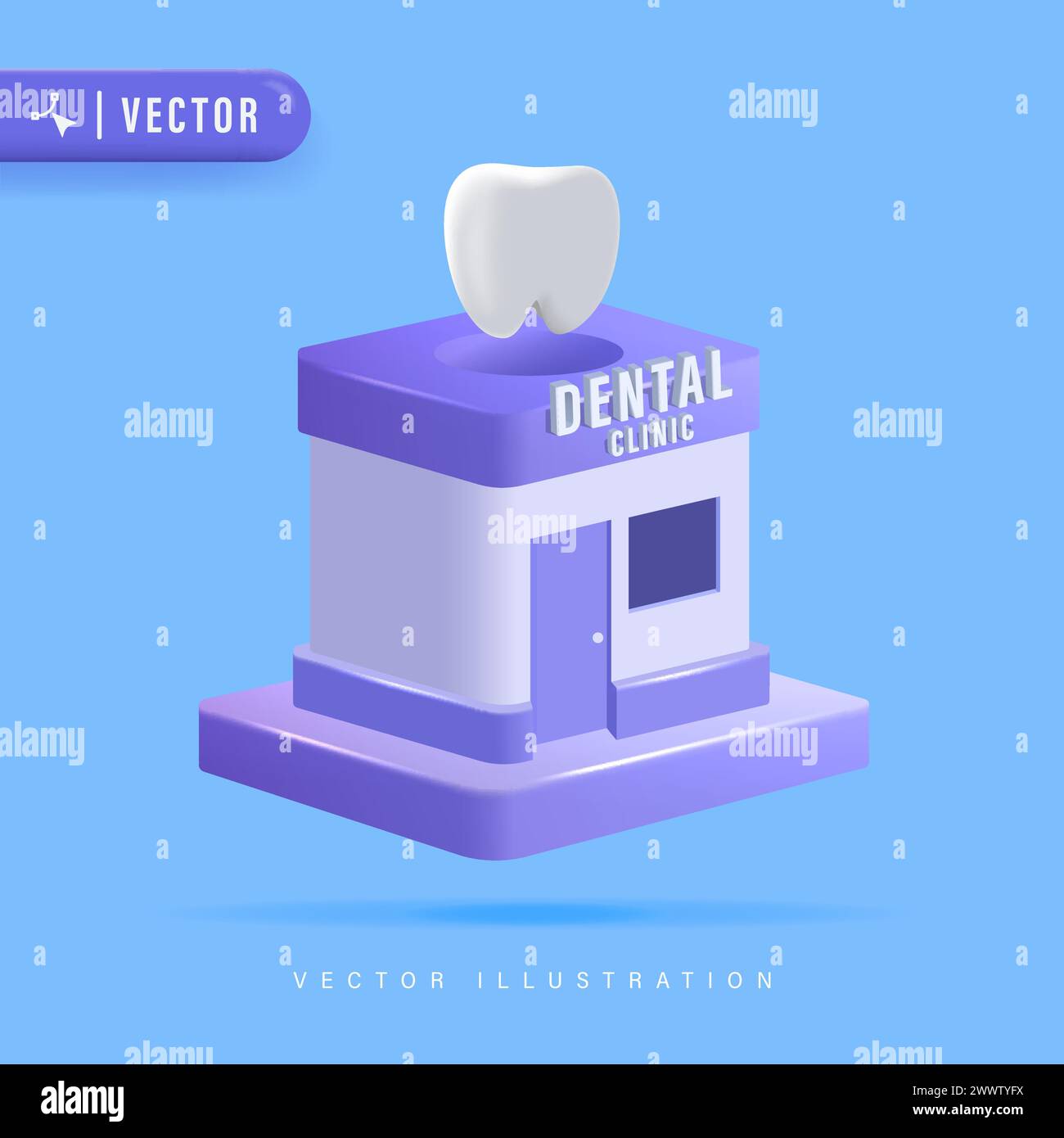 3D Realistic Purple Dental Clinic over Blue Isolated Background. Kids ...