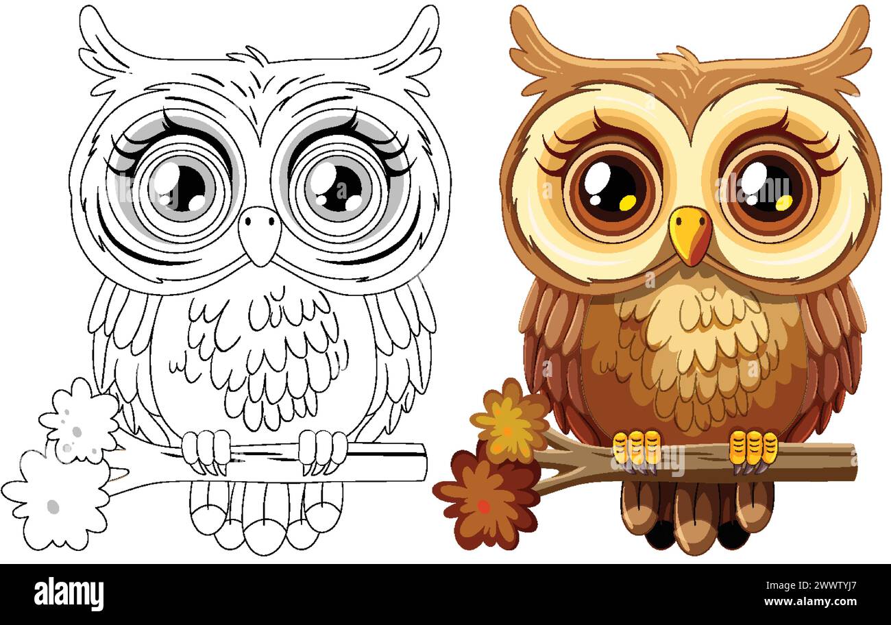 Vector illustration of an owl, colored and line art Stock Vector Image ...