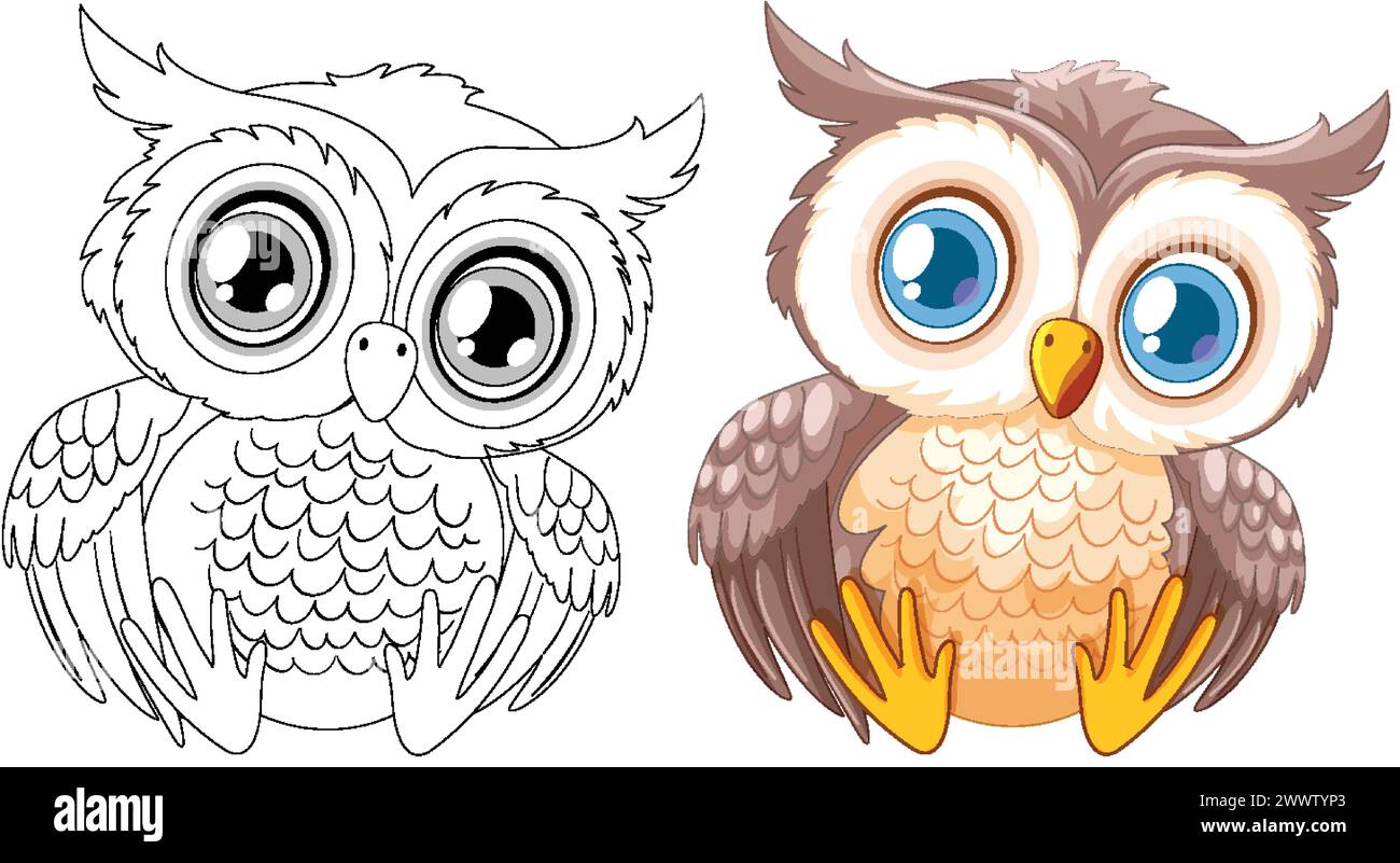 Vector illustration of an owl, colored and line art Stock Vector Image ...