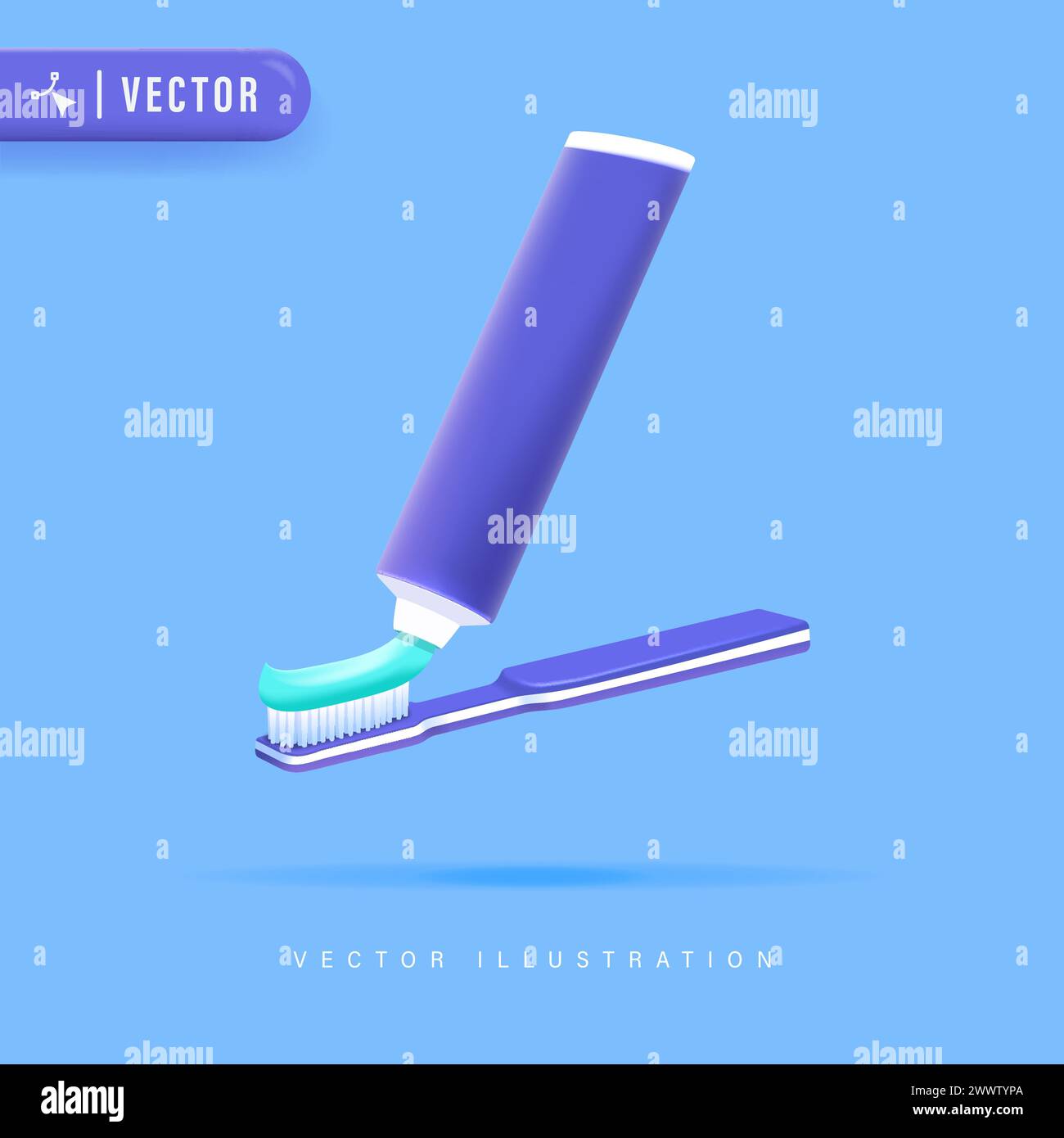 Purple Toothbrush with toothpaste isolated on Blue Background. Dental ...