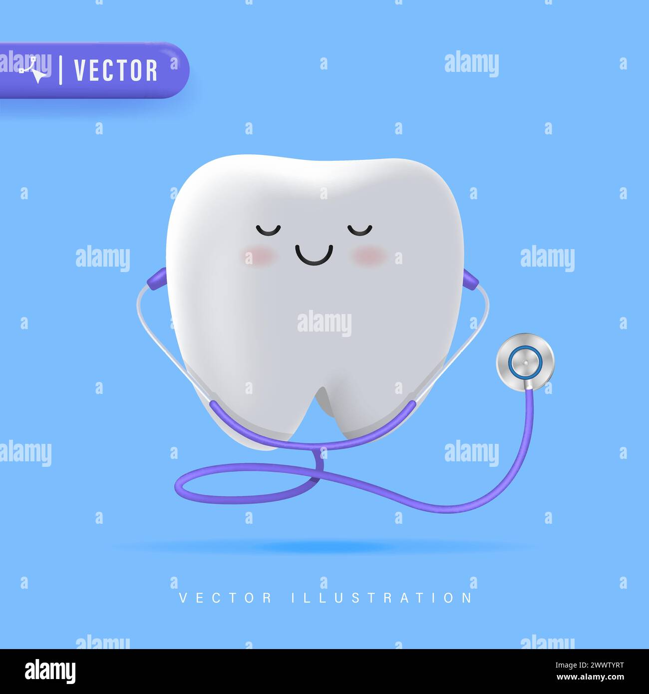 3D realistic happy tooth vector illustration. Cartoon dental character ...
