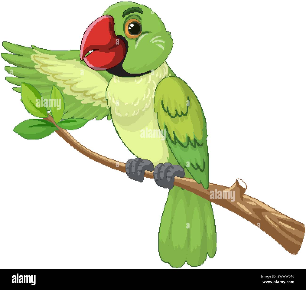 Vector graphic of a green parrot with a leafy branch Stock Vector Image ...
