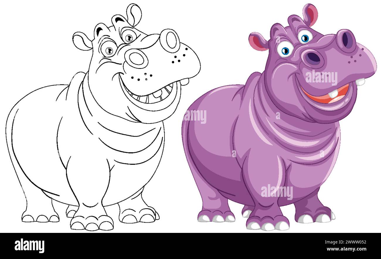Vector illustration of two happy cartoon hippos Stock Vector Image ...