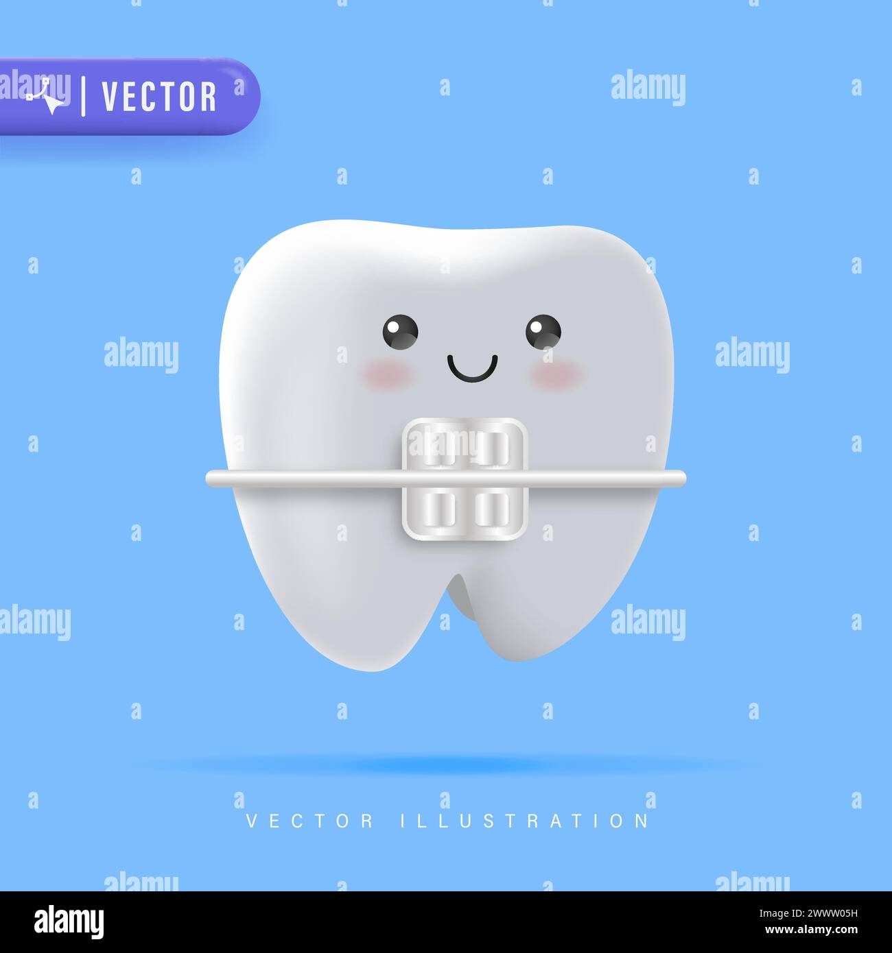 3D Realistic Tooth Braces Vector Illustration. Orthodontic Dentistry Stock Vector Image & Art ...