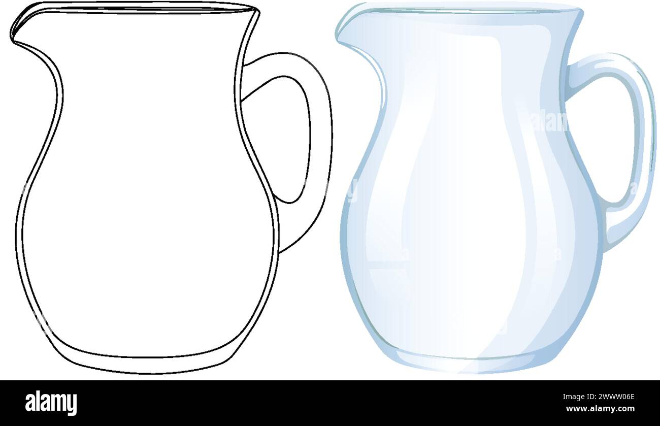 Two pitchers, one outlined and one shaded, vector art Stock Vector ...