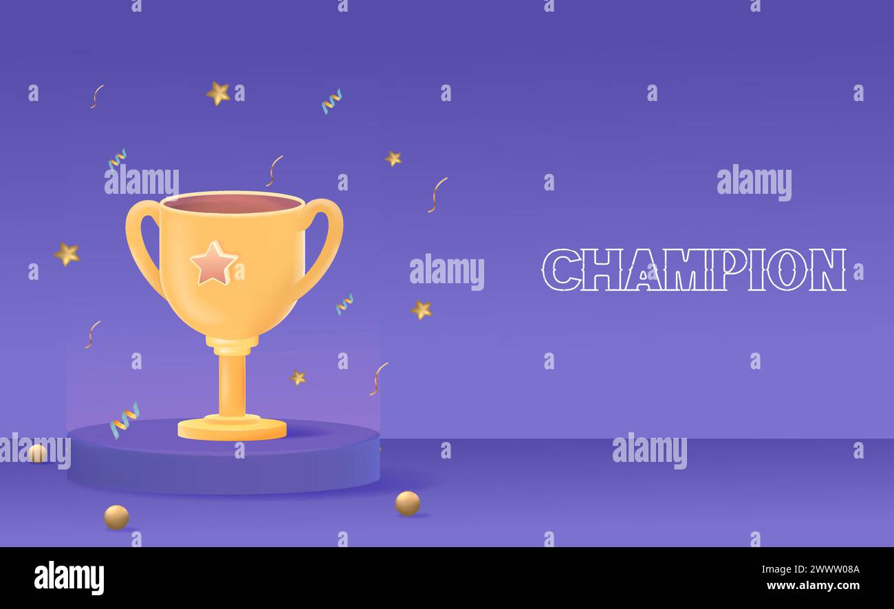 Champion Concept Design with Golden Trophy and Confetti on Minimal 3D ...