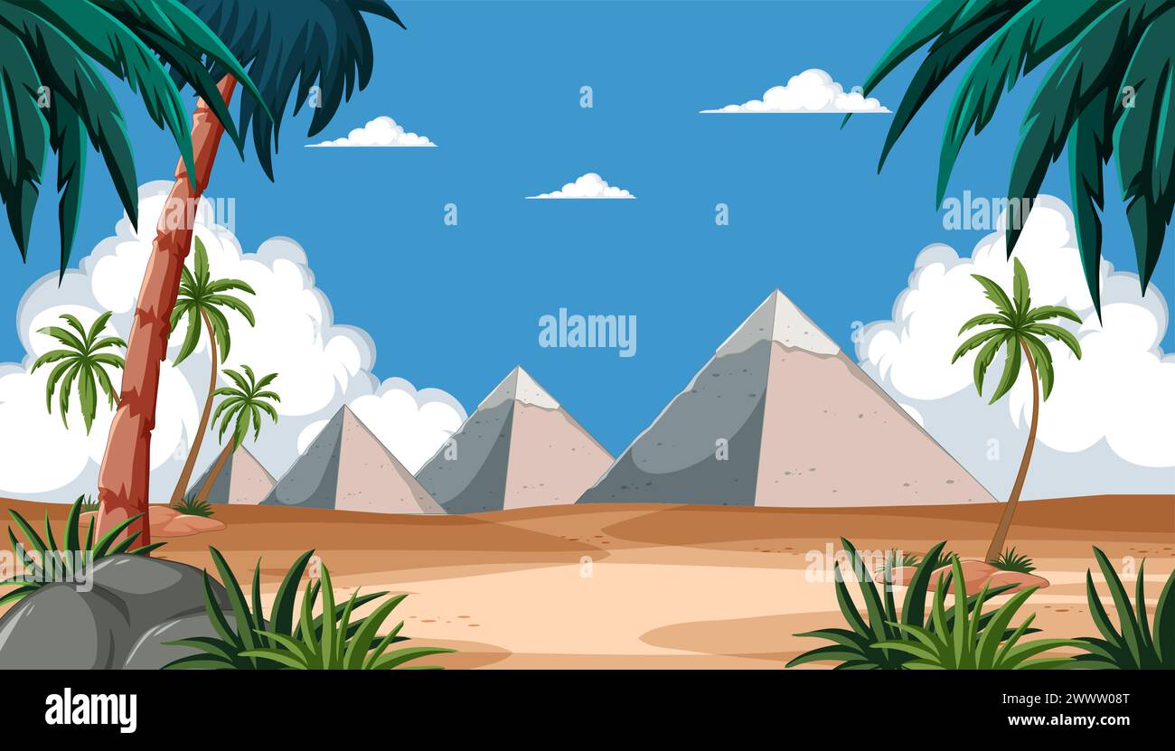 Vector illustration of pyramids among palm trees Stock Vector Image ...