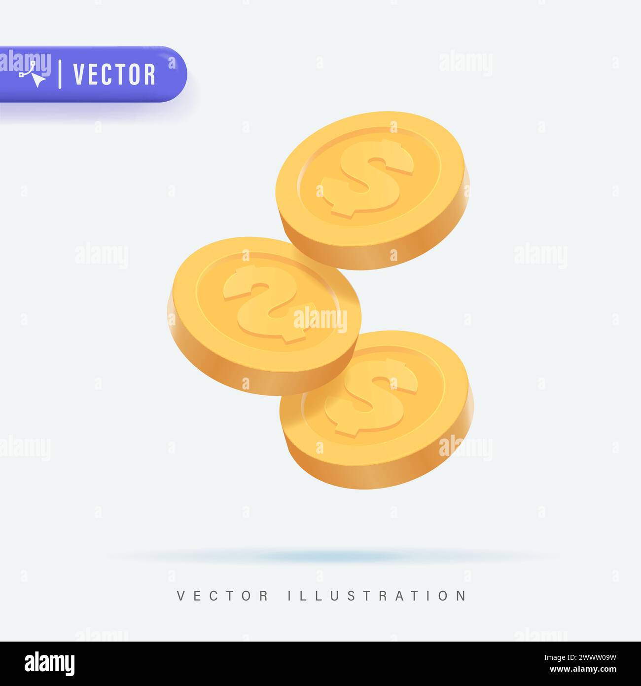 3D Realistic Coin Vector Illustration. 3d gold coin isolated on a white ...