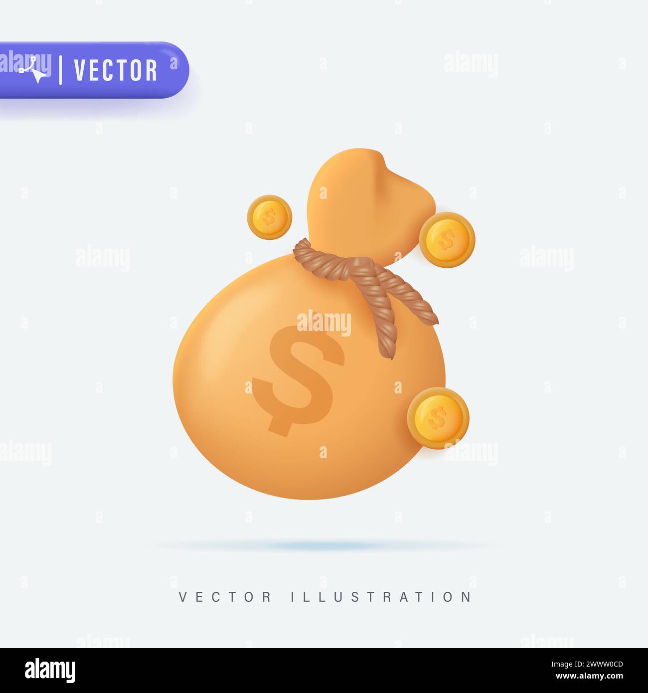 3d Realistic Money Bag with Dollar Sign Vector Illustration, Money Bag ...