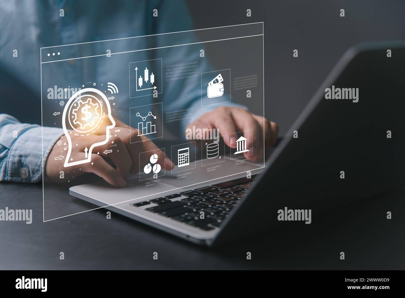 Online technology, finance, banking and accounting, digital services with AI, artificial ...