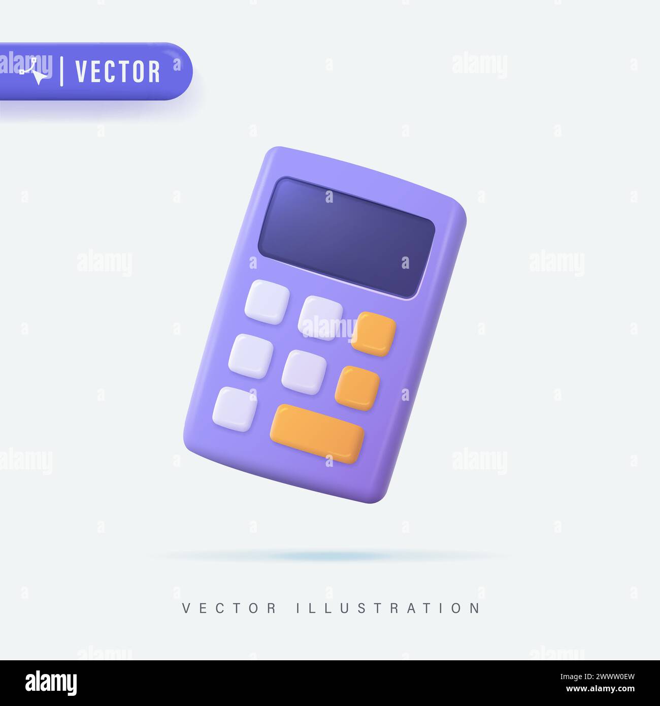 3D Realistic Purple Calculator in Isolated Background Vector ...