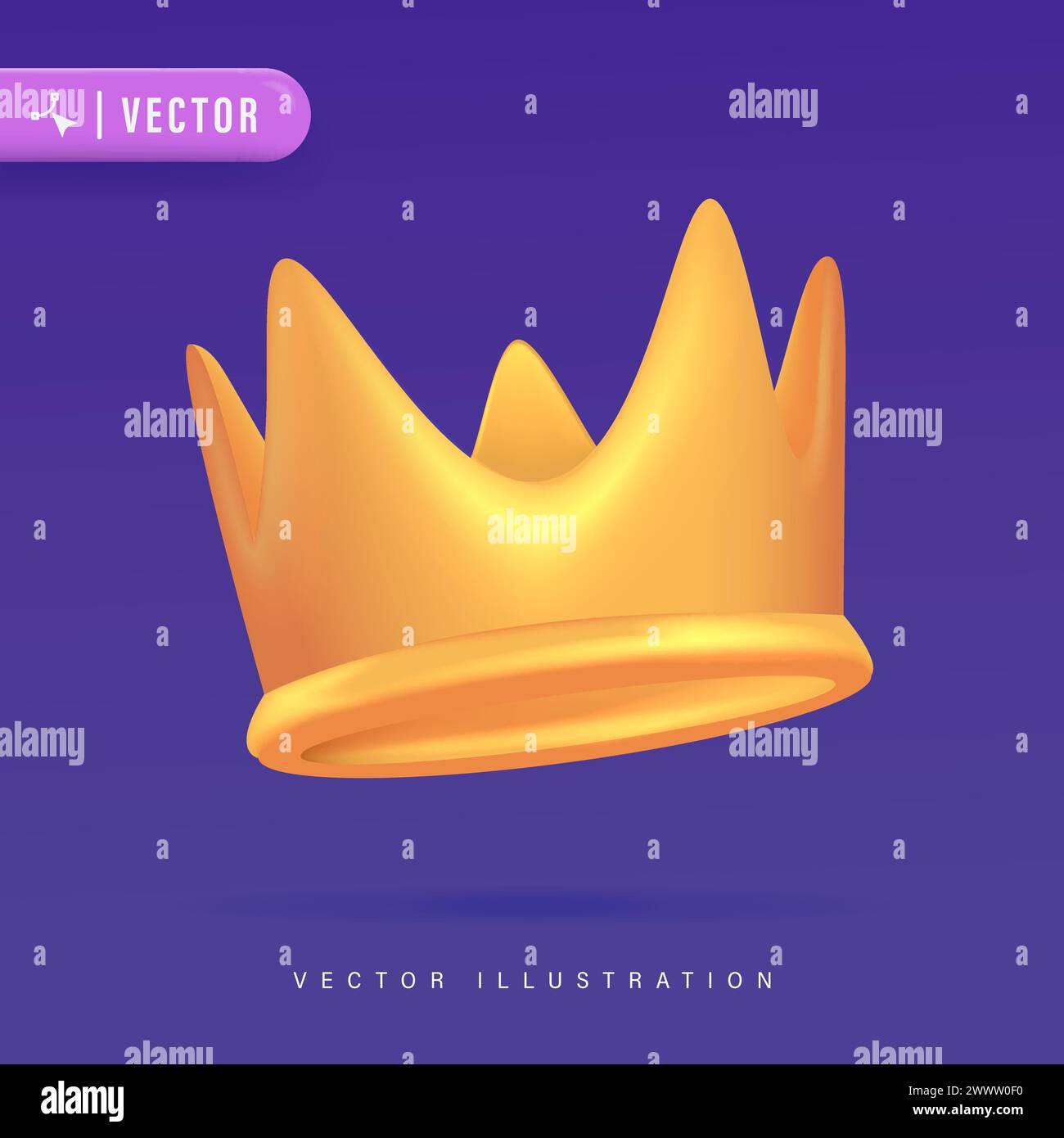 3D Realistic Golden Crown Isolated on Purple Background Vector ...