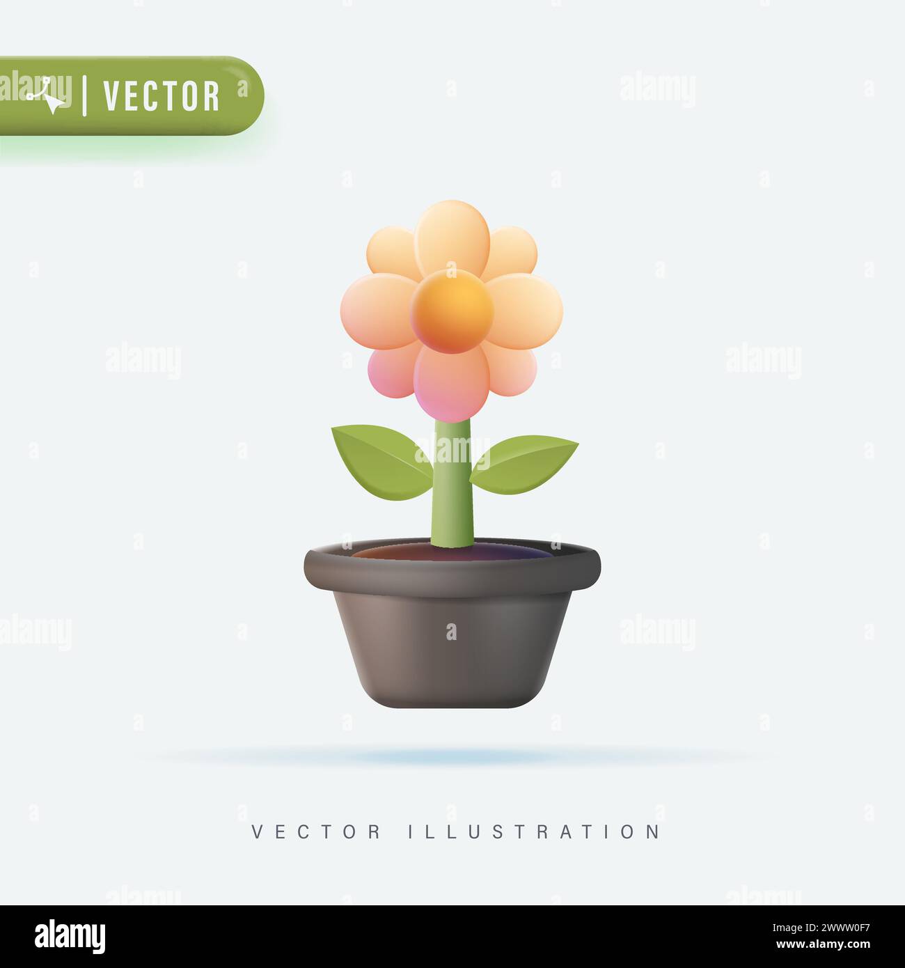 3D Realistic Single Flower in Pot Vector Illustration. Gardening ...