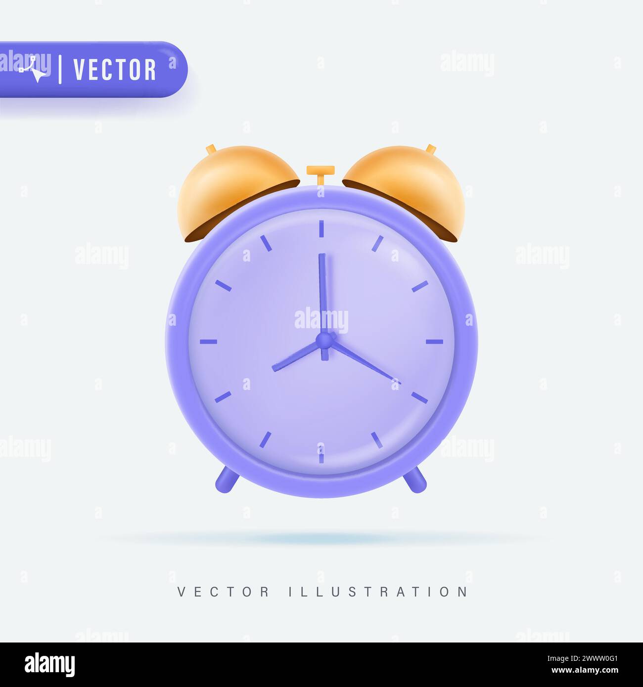 3D Realistic Table Alarm Clock Vector illustration. Classic timer time ...