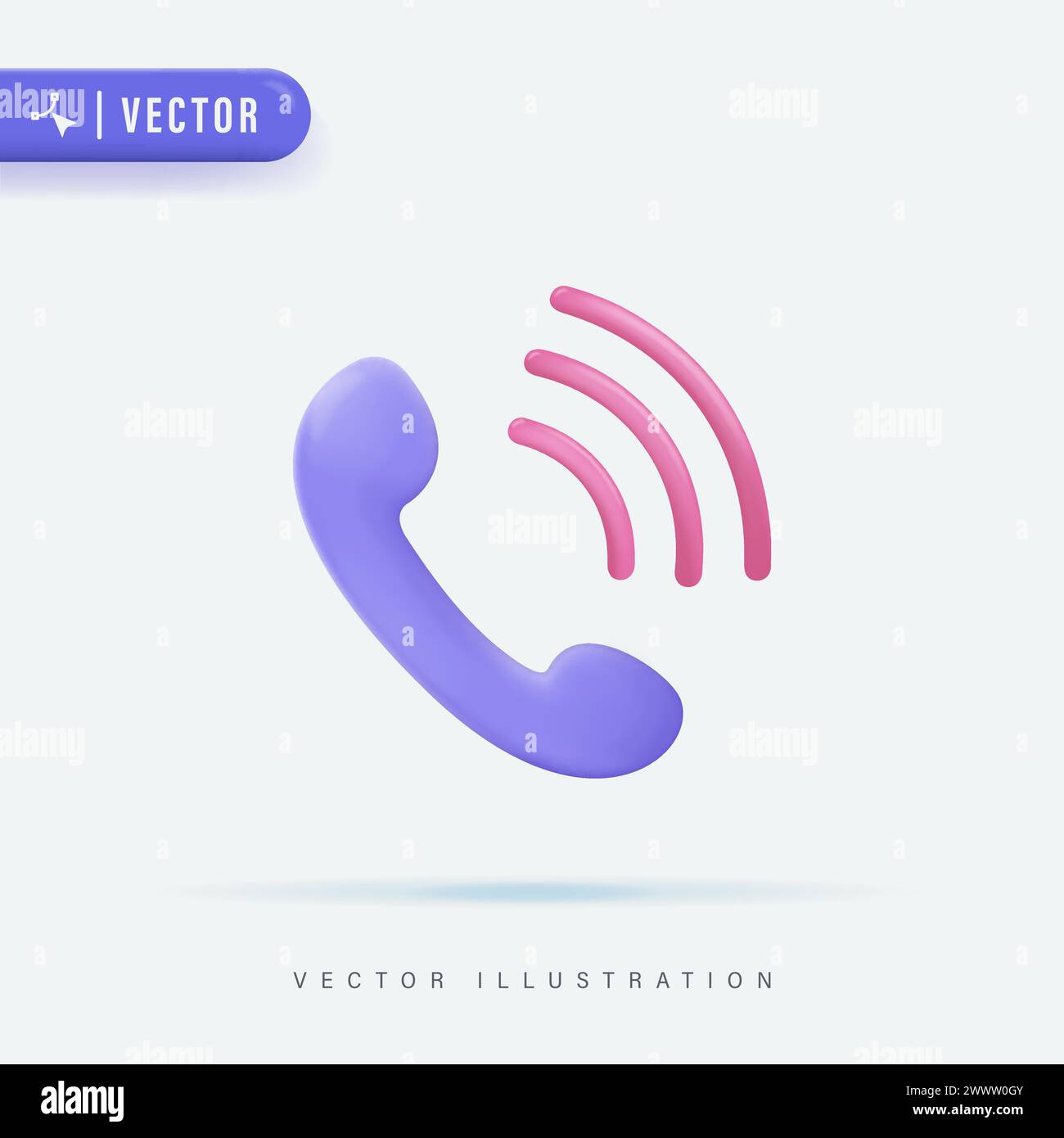 3D Realistic Phone Handset Ringing. 3D Vector Icon. Cartoon Minimal ...