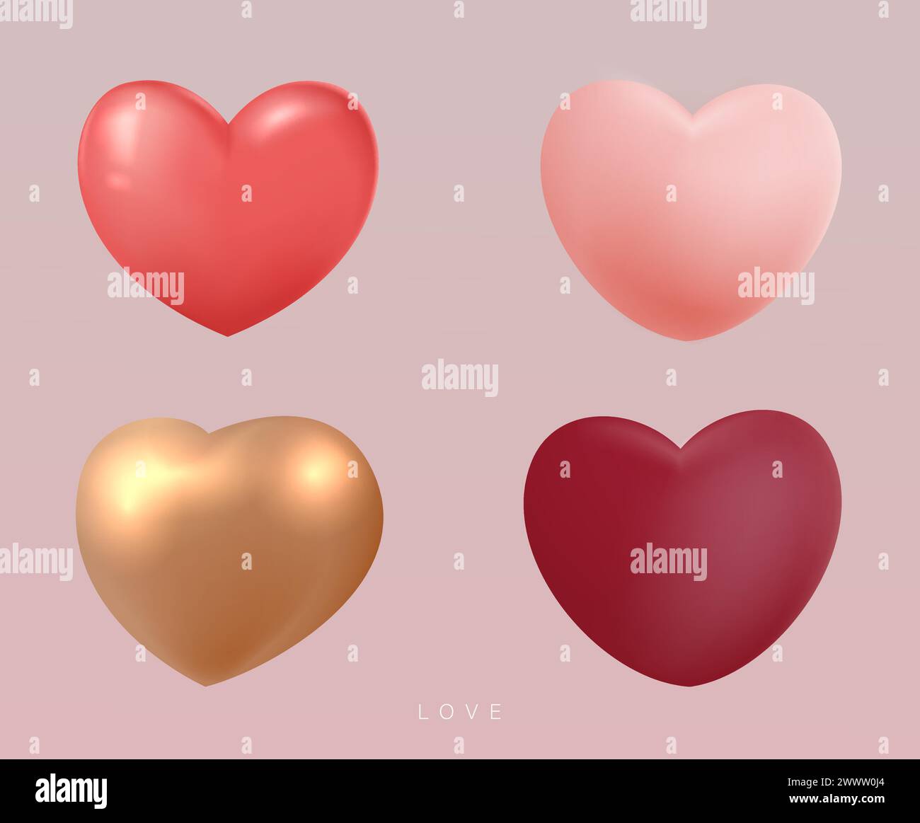 3D Cartoon Colorful Heart Shape Toy Collection, Isolated on Light Pink ...