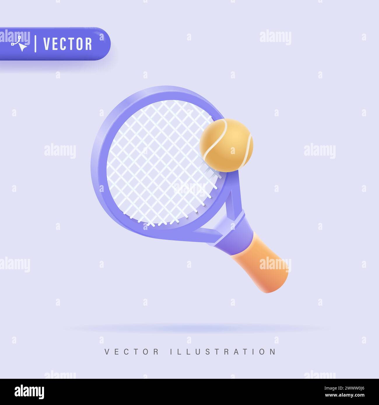 3D Realistic Tennis Racket and Ball in Isolated Background Vector ...