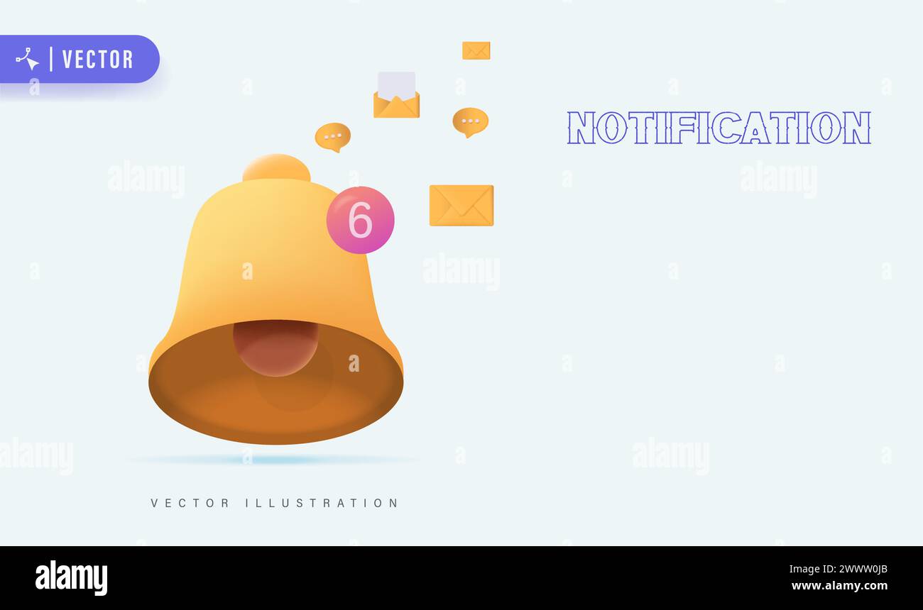 3D Notification Concept with Bell Notification and Messages Vector ...