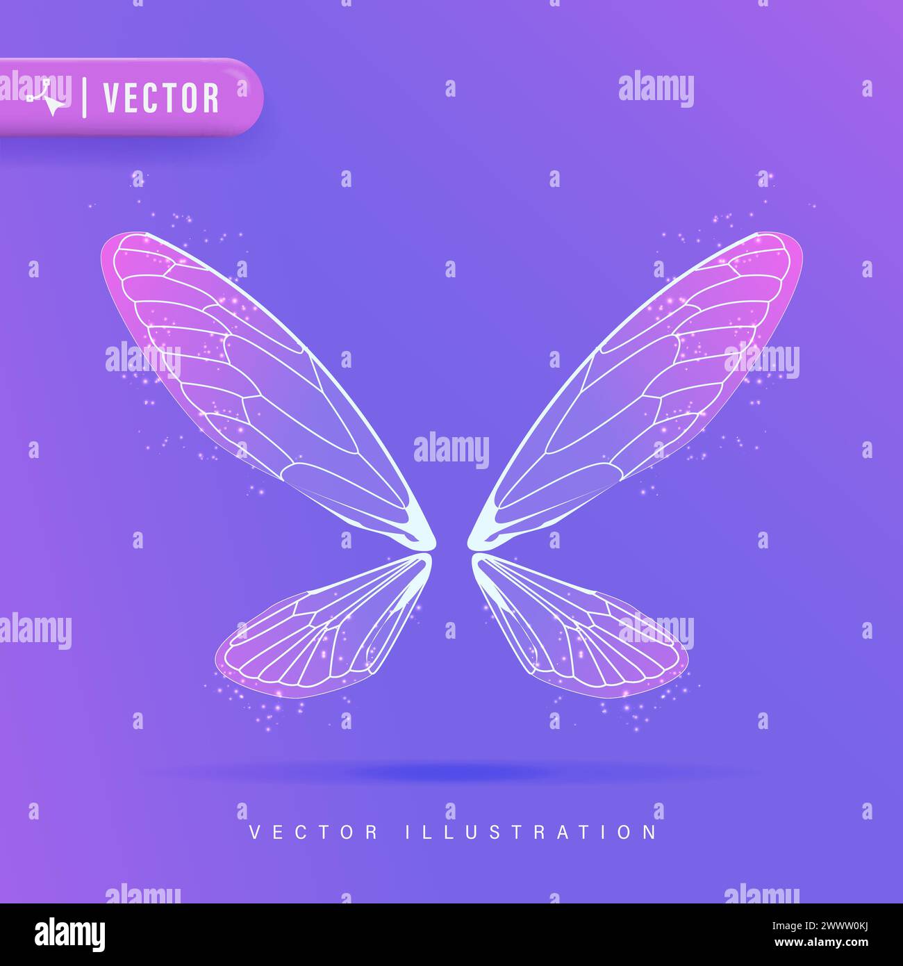 3D Realistic Fairy Wing Isolated on Purple Background Vector ...