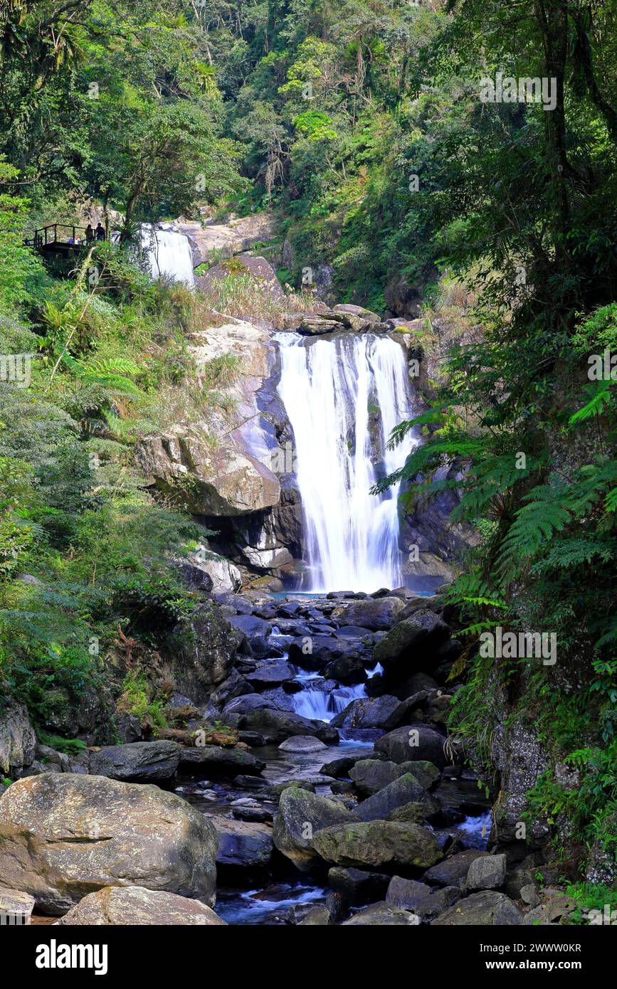 Water falls in the Neidong Forest Recreation Area situated at the ...
