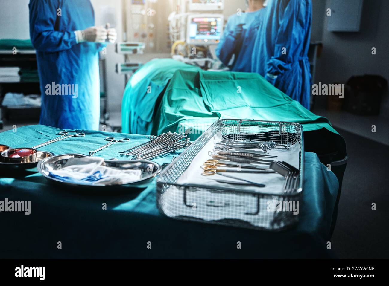 Surgery, table and equipment for operation in hospital for medical transplant treatment ...