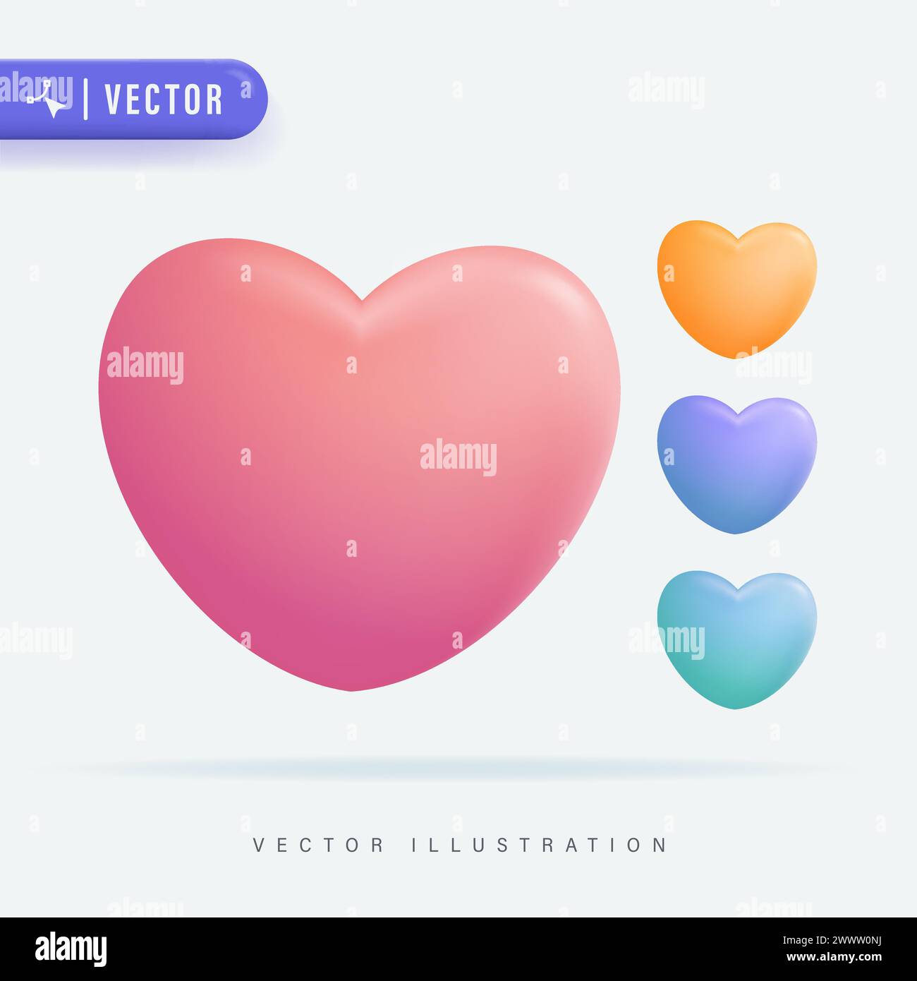 Colorful Realistic 3d design icon heart symbol love. Realistic vector ...