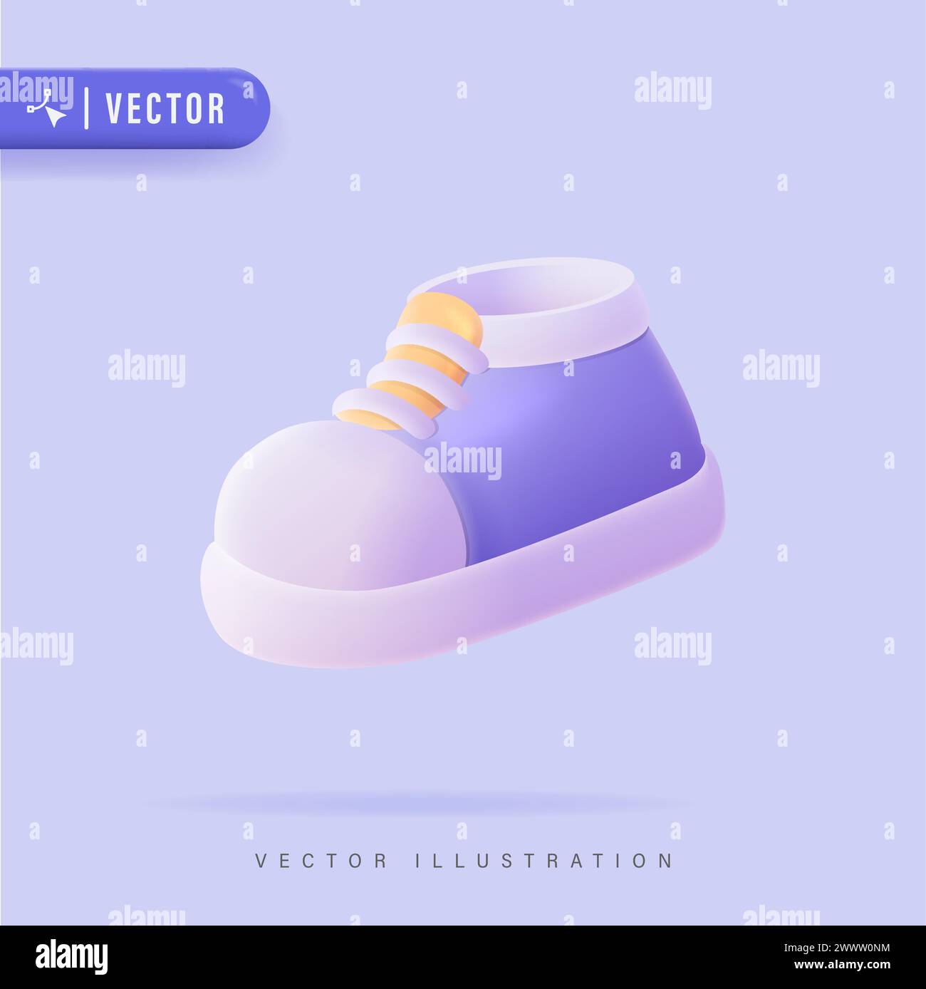 3D Realistic Purple Kids Shoes Vector Illustration. Baby Shower ...