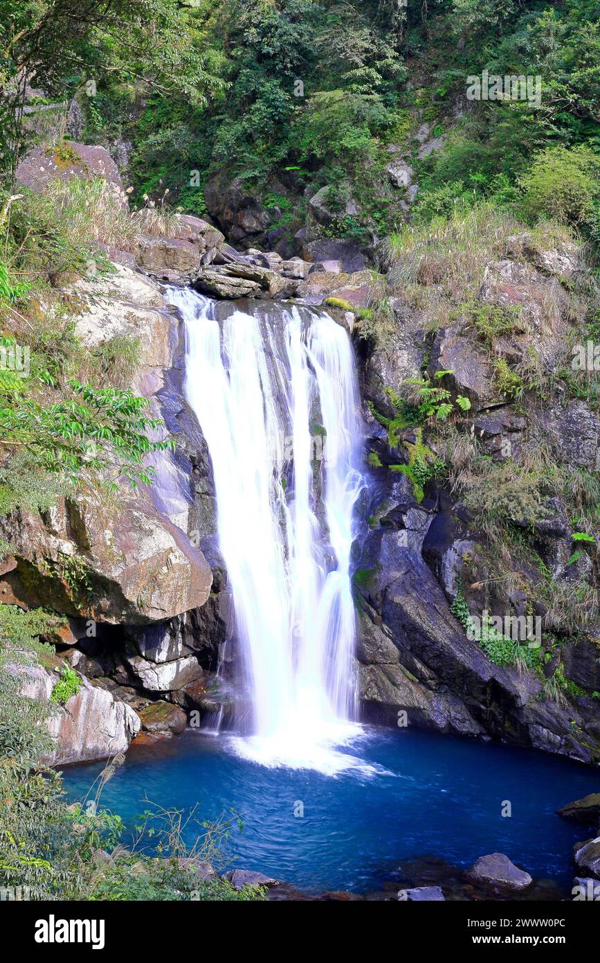 Water falls in the Neidong Forest Recreation Area situated at the ...