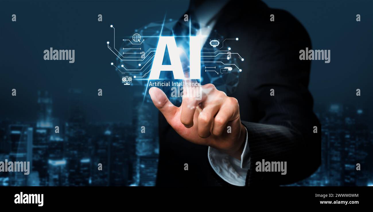 Human interact with AI artificial intelligence brain processor in ... Human interact with AI artificial intelligence brain processor in ...