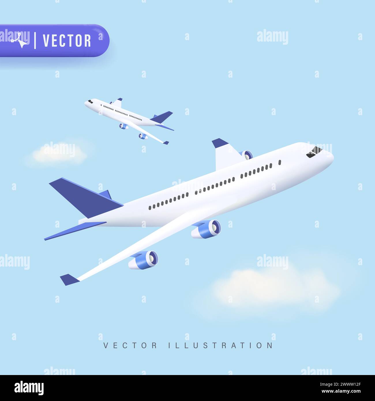 3D Realistic Detailed concept of aircraft Vector Illustration. Flying ...