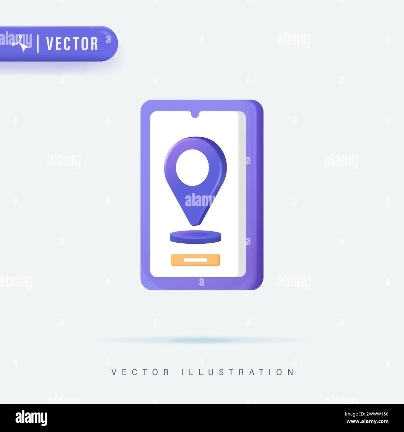 3D Realistic Pin Location Icon in Smartphone Vector Illustration. Map ...