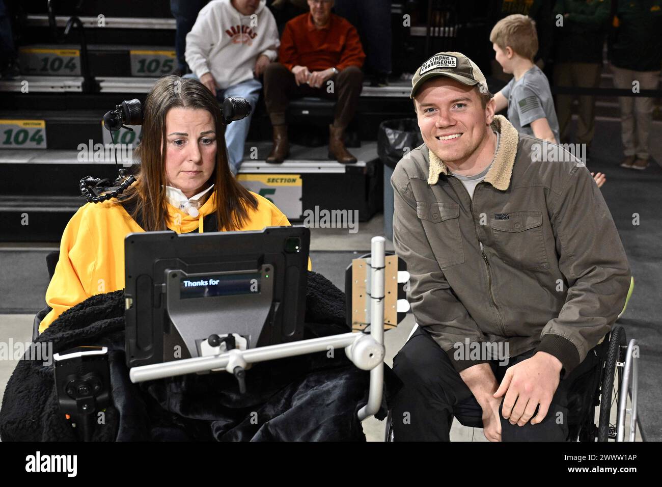 Former NDSU women's basketball player Rachael Otto (left) is greeted by ...